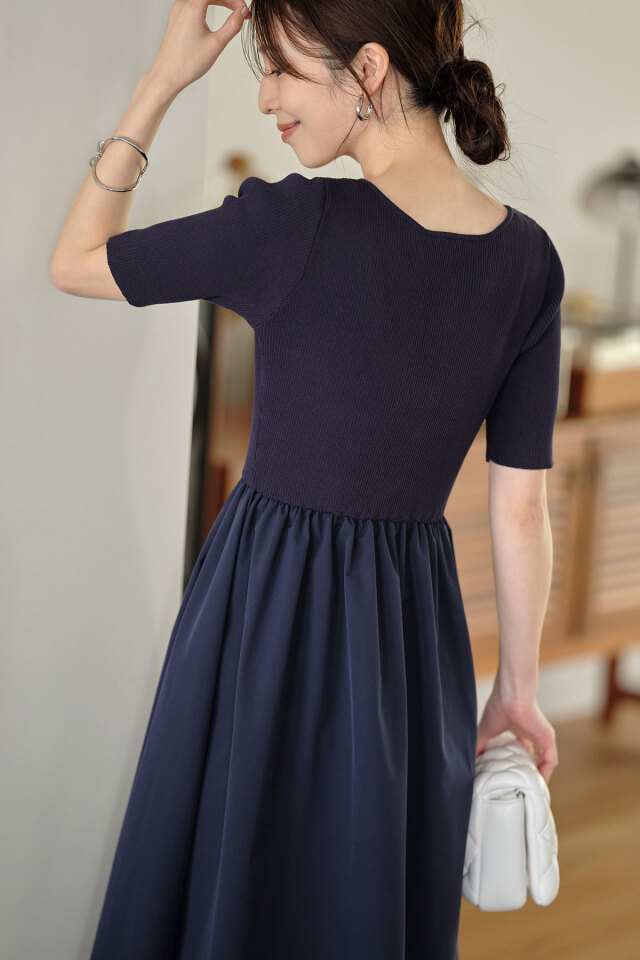 前後2WAYシャリニットドッキングワンピース