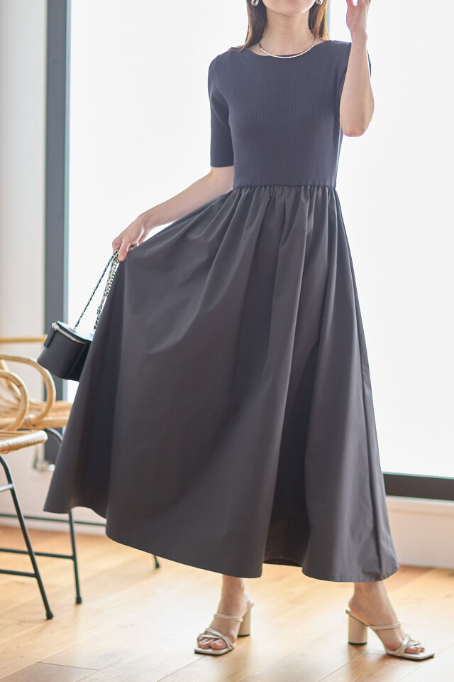 前後2WAYシャリニットドッキングワンピース