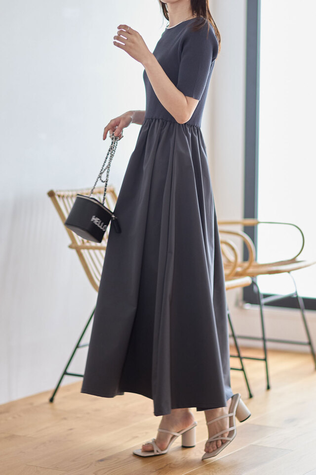 前後2WAYシャリニットドッキングワンピース