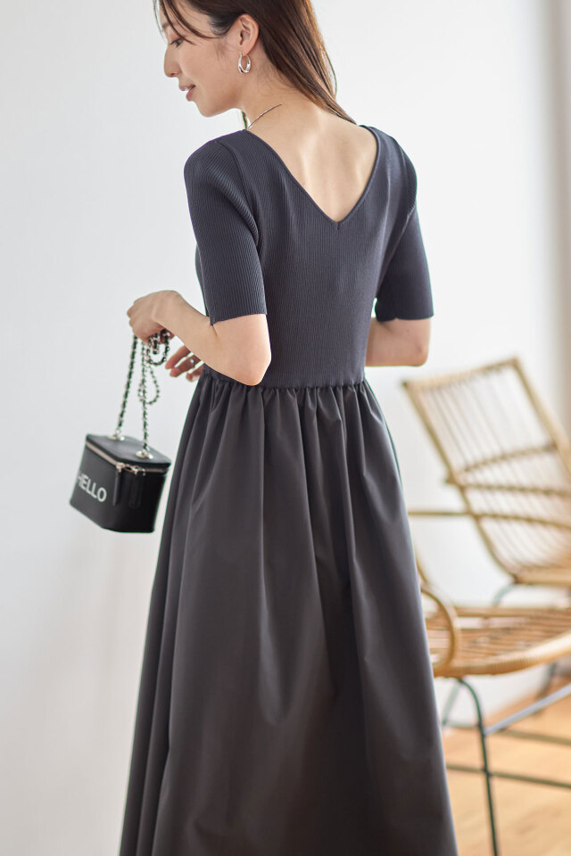 前後2WAYシャリニットドッキングワンピース