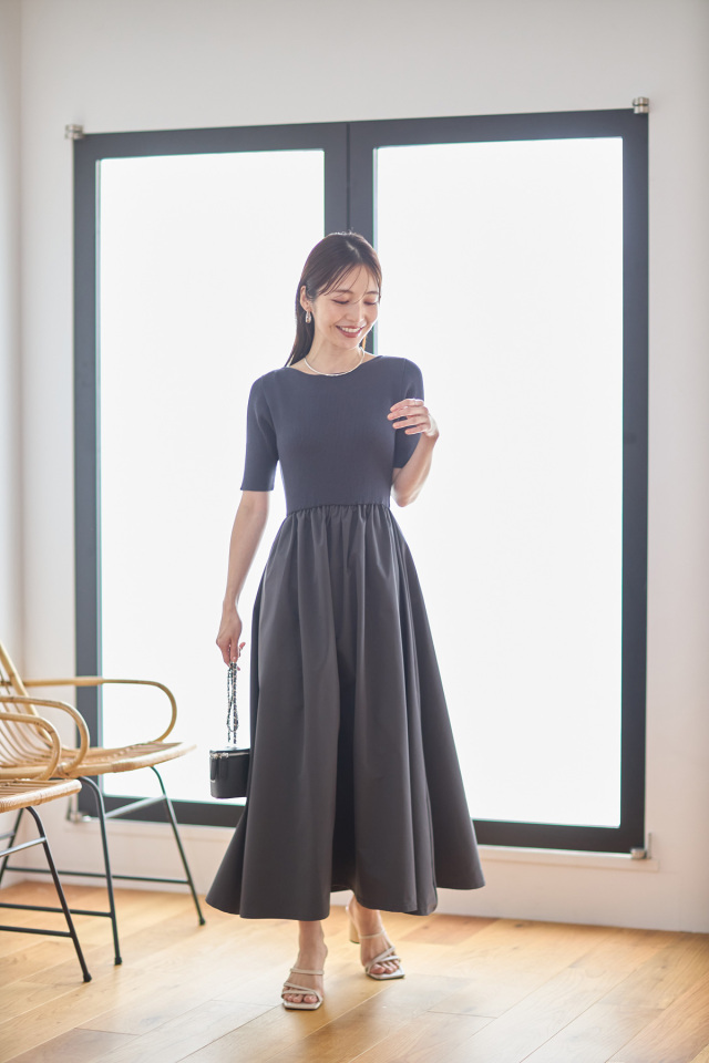 前後2WAYシャリニットドッキングワンピース