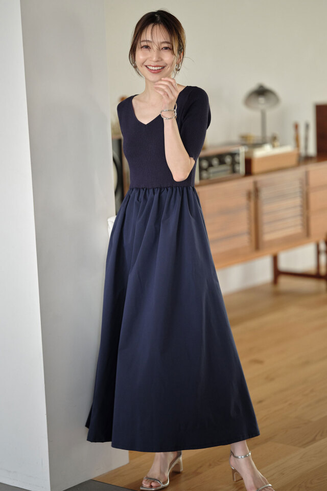 前後2WAYシャリニットドッキングワンピース