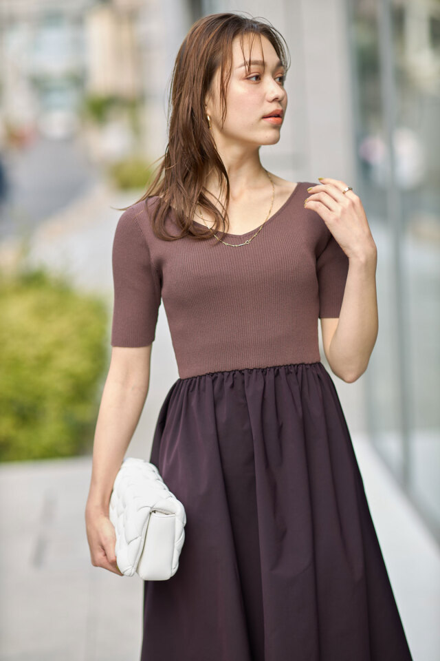 前後2WAYシャリニットドッキングワンピース