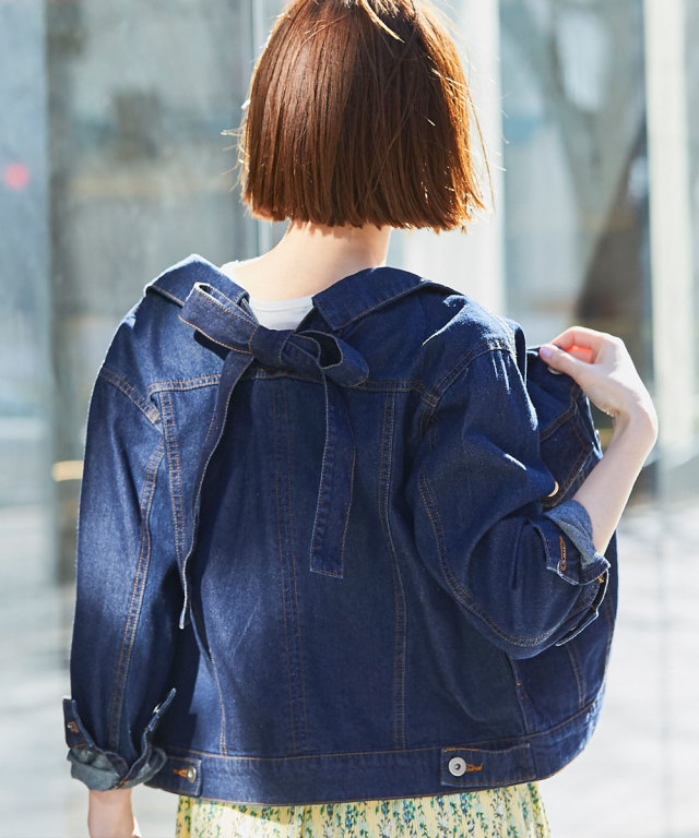 【Back ribbon denim jacket】レディース バックリボン Gジャン