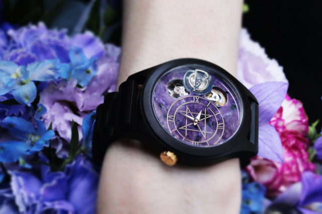 DOUBLE MOVEMENT MODEL ダブルムーブメントモデル/チャロアイト 45mm 天然木バンド 天然石×天然木 唯一無二の美しい ...