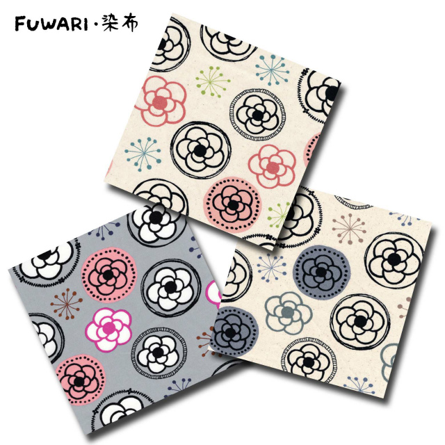 FUWARI・染布 シリーズ 1m単位切り売り 二重ガーゼ ダブルガーゼ まるにカメリア 3色あります 椿 ツバキ つばき 花 フラワー