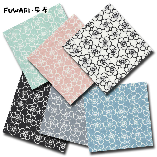 FUWARI・染布 シリーズ 1m単位切り売り オックス プリント フレームフラワー 6色あります 花 花柄 桜 桜柄 北欧 北欧柄 北欧調 北欧調柄