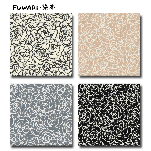 FUWARI・染布 シリーズ 1m単位切り売り オックス プリント モノトーン ローズ レギュラーサイズ 4色あります 生地 布 布地 ばら バラ 薔薇 北欧 北欧風 花柄 女の子 柄 ...