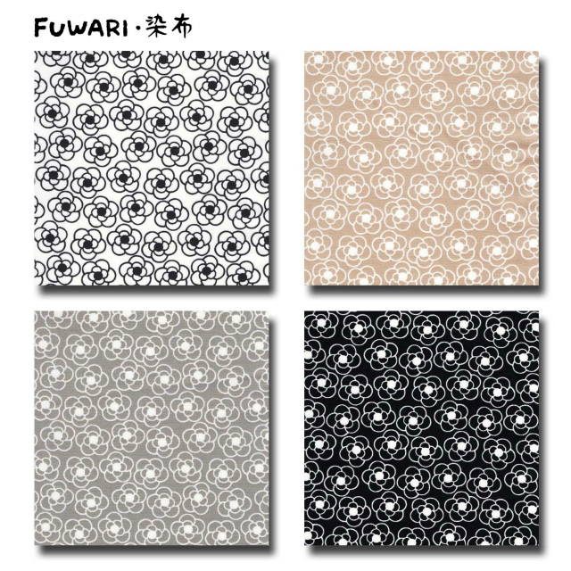FUWARI・染布 シリーズ 1m単位切り売り オックス プリント ミニ カメリア 4色あります 椿 ツバキ つばき 花 フラワー