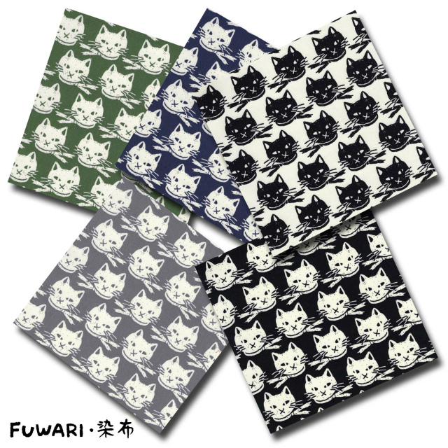 FUWARI・染布 シリーズ 1m単位切り売り オックス プリント 三毛猫 4色あります 生地 布 ねこ 猫 猫柄 ネコ柄 オックス生地 オックスフォード 男の子 女の子 かわいい 動物 コットン