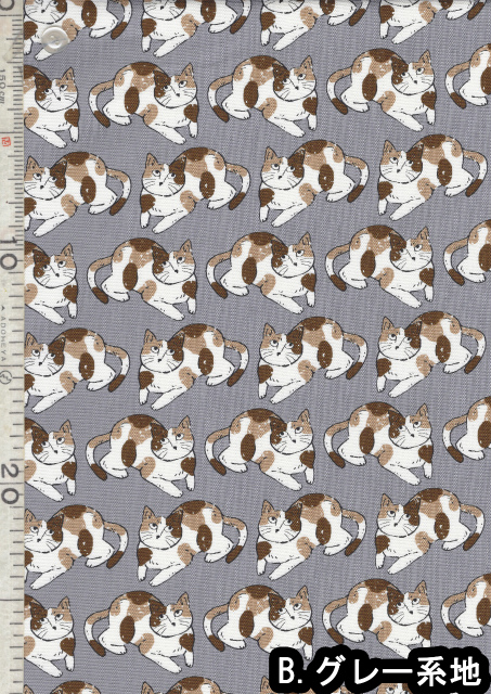 FUWARI・染布 シリーズ 1m単位切り売り オックス プリント 三毛猫 4色あります 生地 布 ねこ 猫 猫柄 ネコ柄 オックス生地 オックスフォード 男の子 女の子 かわいい 動物 コットン