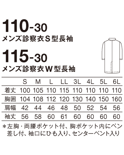 110-30 診察衣シングル型長袖メンズ KAZEN・カゼン ナースウェアドットコム