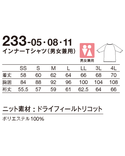 【即日出荷】233-05 男女兼用インナーTシャツ ブラック KAZEN・カゼン ナースウェアドットコム