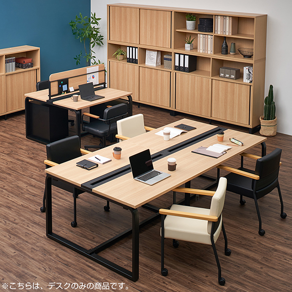 フリーアドレスデスク/配線ボックス付き/HBDK-FL2412/幅2400×奥行1200×高さ720mm/ナチュラル×ブラック/メティオ ...