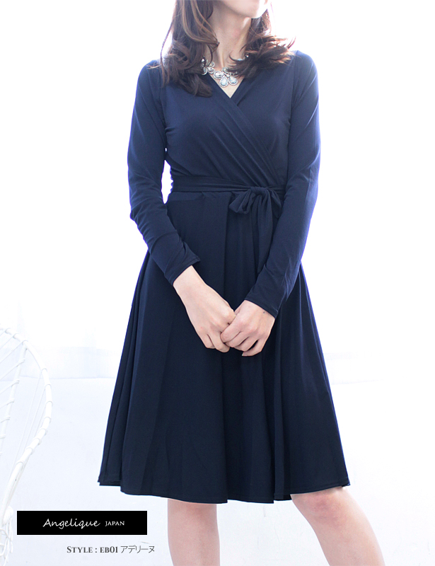 (Angelique)アデリーヌAdelineカシュクールワンピース ジャージー素材無地(eb01)
