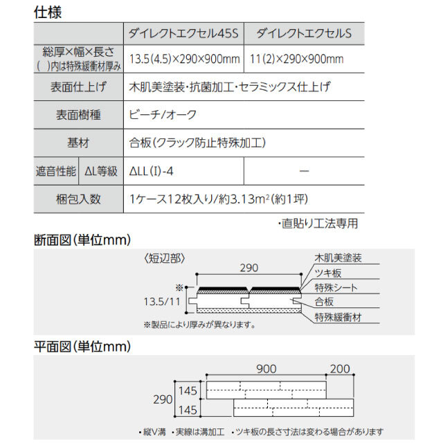 【直貼用/防音】床暖房対応 ダイレクトエクセル45S DXSA-※（A品・取寄せ）1坪入