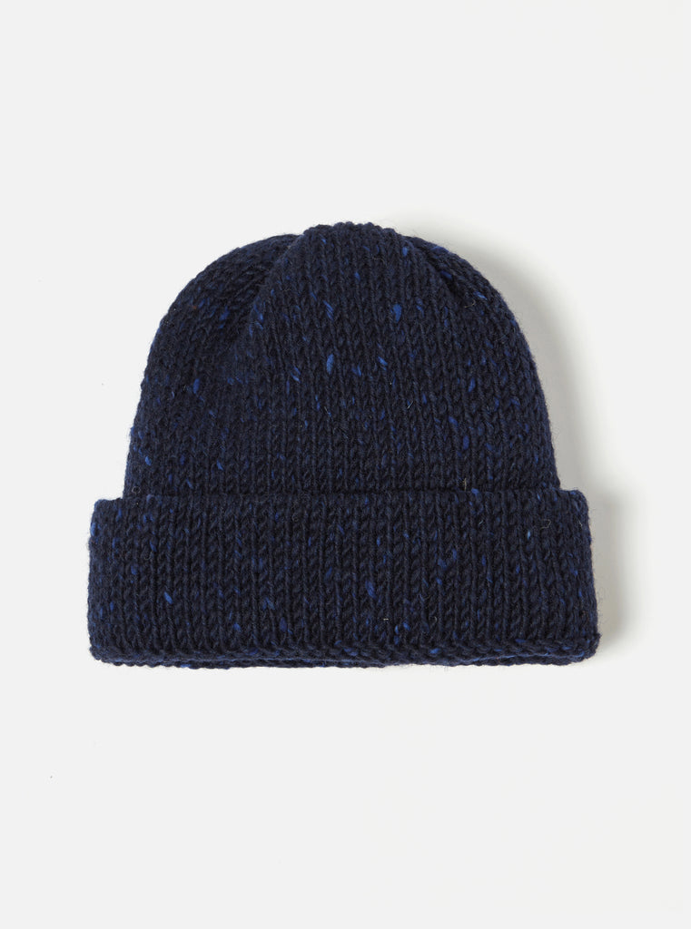 Universal Works ユニバーサルワークス Short Watch Cap In Navy Marl Kilcarra Wool ...