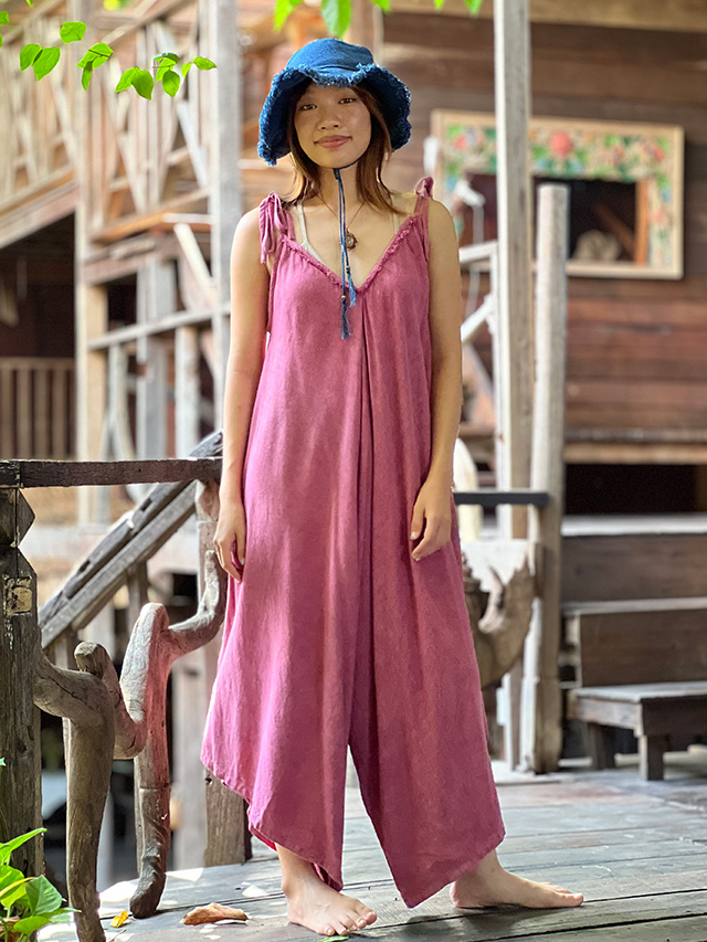 asana HEMP100% テロテロ Vネック オーバーオール・草木染め【パヤカ オンラインショップ】