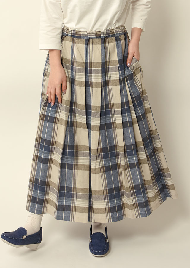 【2025春夏】【ブルーライフ】綿麻チェックタックスカート【B-13052】【S12】