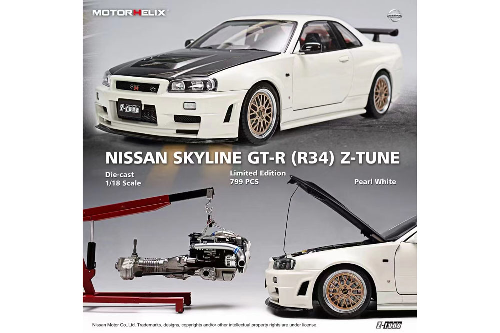 MOTORHELIX 1/18 Nismo R34 GT-R Z-Tune Pearl White Limited 799pcs ミニカー専門 ...