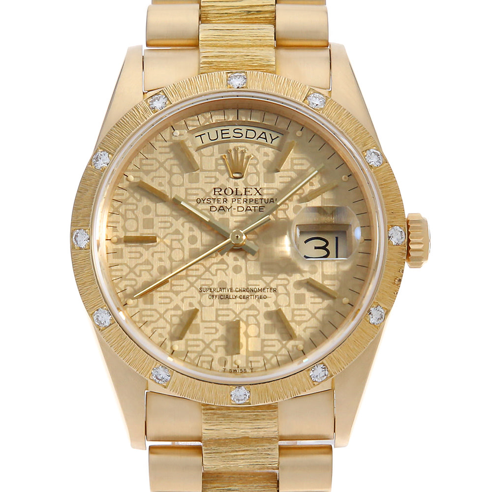 18108 シャンパン ROLEX（ロレックス）デイデイト バークベゼル 12Pダイヤ 中古 | 東京・大阪の高級ブランド時計の販売・通販なら ...