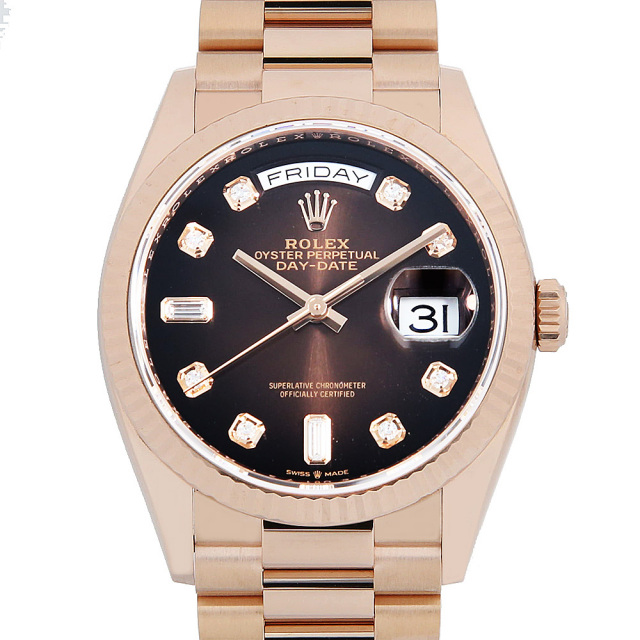 128235A ブラウン ROLEX（ロレックス）デイデイト36 8Pダイヤ 2Pバゲットダイヤ 中古 | 東京・大阪の高級ブランド時計の販売 ...