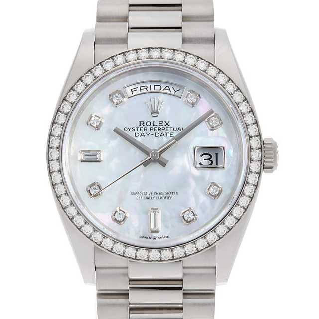 128349RBR ホワイトシェル ROLEX（ロレックス）デイデイト36 ベゼルダイヤ 8Pダイヤ 2Pバゲットダイヤ 中古 | 東京・大阪 ...