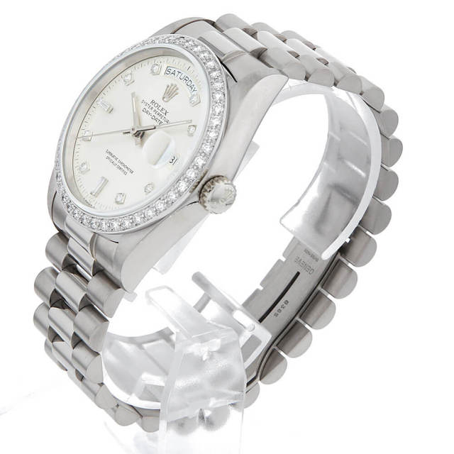 18049A シルバー ROLEX（ロレックス）デイデイト 8Pダイヤ/2Pバゲットダイヤ 中古 | 東京・大阪の高級ブランド時計の販売・通販ならGINZA RASIN - U-18049ASV
