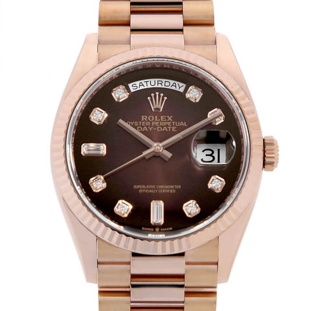 128235A ブラウン ROLEX（ロレックス）デイデイト36 8Pダイヤ 2Pバゲットダイヤ 中古 | 東京・大阪の高級ブランド時計の販売 ...