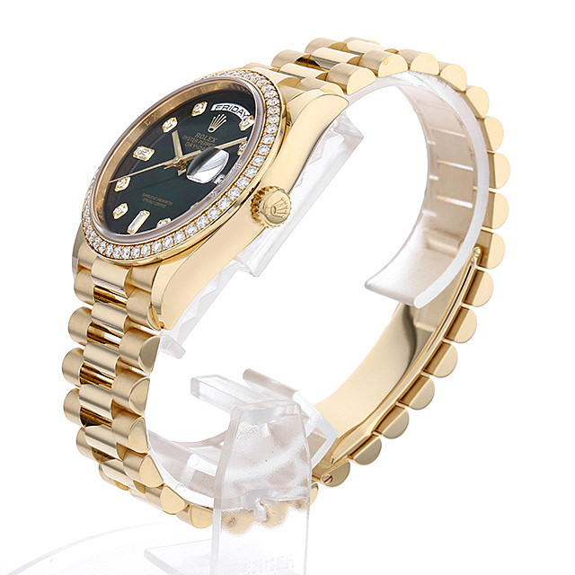 128348RBR ROLEX（ロレックス） デイデイト36 ベゼルダイヤ 8Pラウンド/2Pバゲットダイヤ グリーンオンブレ 中古 | 東京 ...