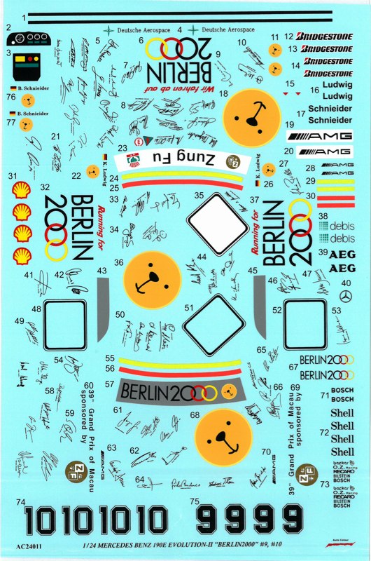 オートカラー デカール 1/24 メルセデス ベンツ 190E 2.5 Evo.2 "Berlin 2000" DTM 1992 No.9/ ...