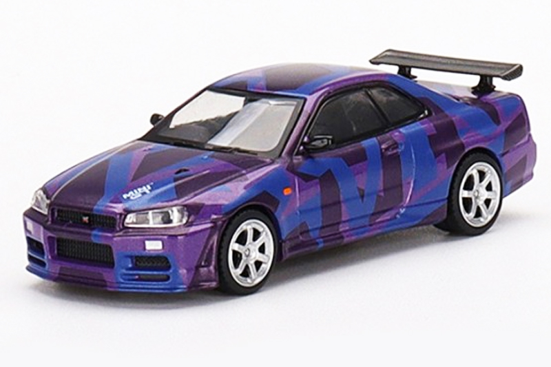 [予約] MINI-GT 1/64 ニッサン スカイライン GT-R R34 VスペックII MINI-GTデジタルカモフラージュ パープル ...