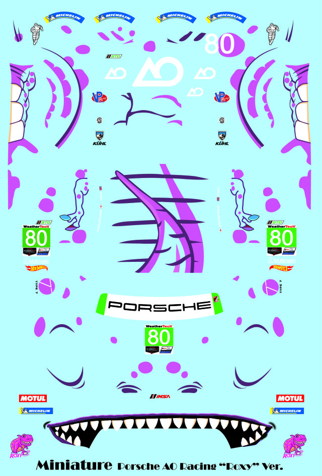 ミニチュアデカール 1/24 ポルシェ 911 GT3 Roxy Dinosaur Pink Livery IMSA No.80 2024 ...