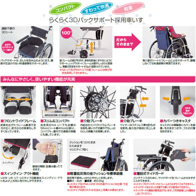 【中古 車椅子 Aランク】日進医療器 介助式車椅子 ウルトラシリーズ NAH-U2W (WCNS127-A)