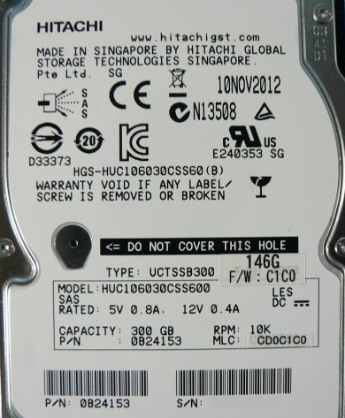 中古検査済 2.5インチ SAS 300GB 10Krpm 6G ハードディスク/HUC106030CSS600/0B24153 | 仕様 ...