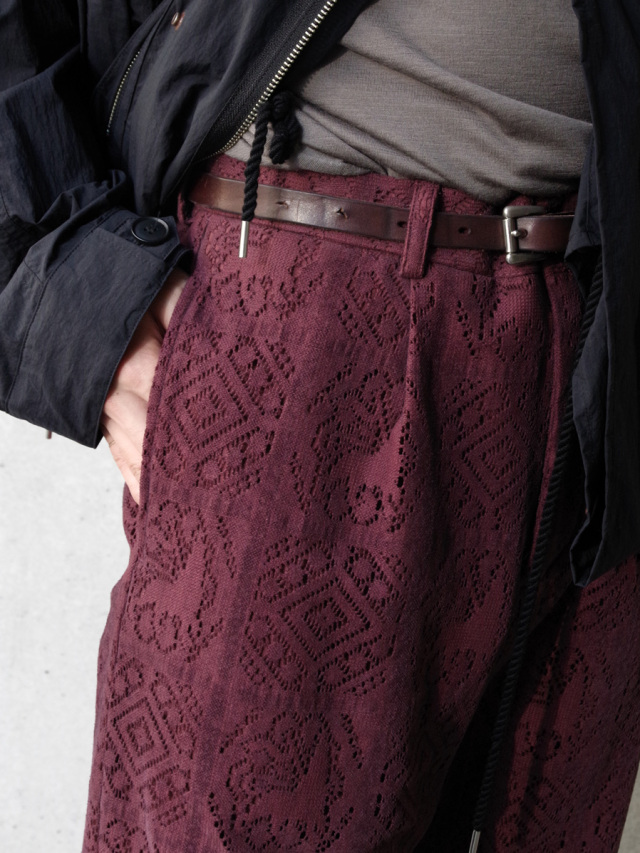 Sasquatchfabrix. (サスクワァッチファブリックス) "VELVET LACE SLACKS" - DARK PURPLE ＜パンツ＞