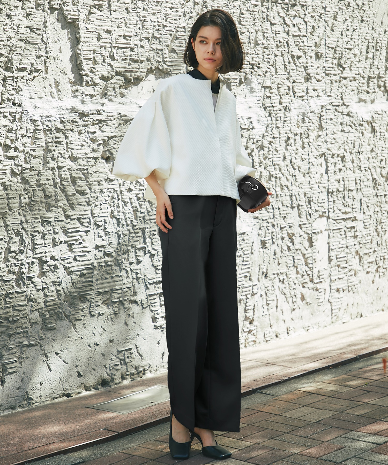 バルーン袖ショートジャケット＆セミワイドパンツ2点セット【品番:so1-202210】