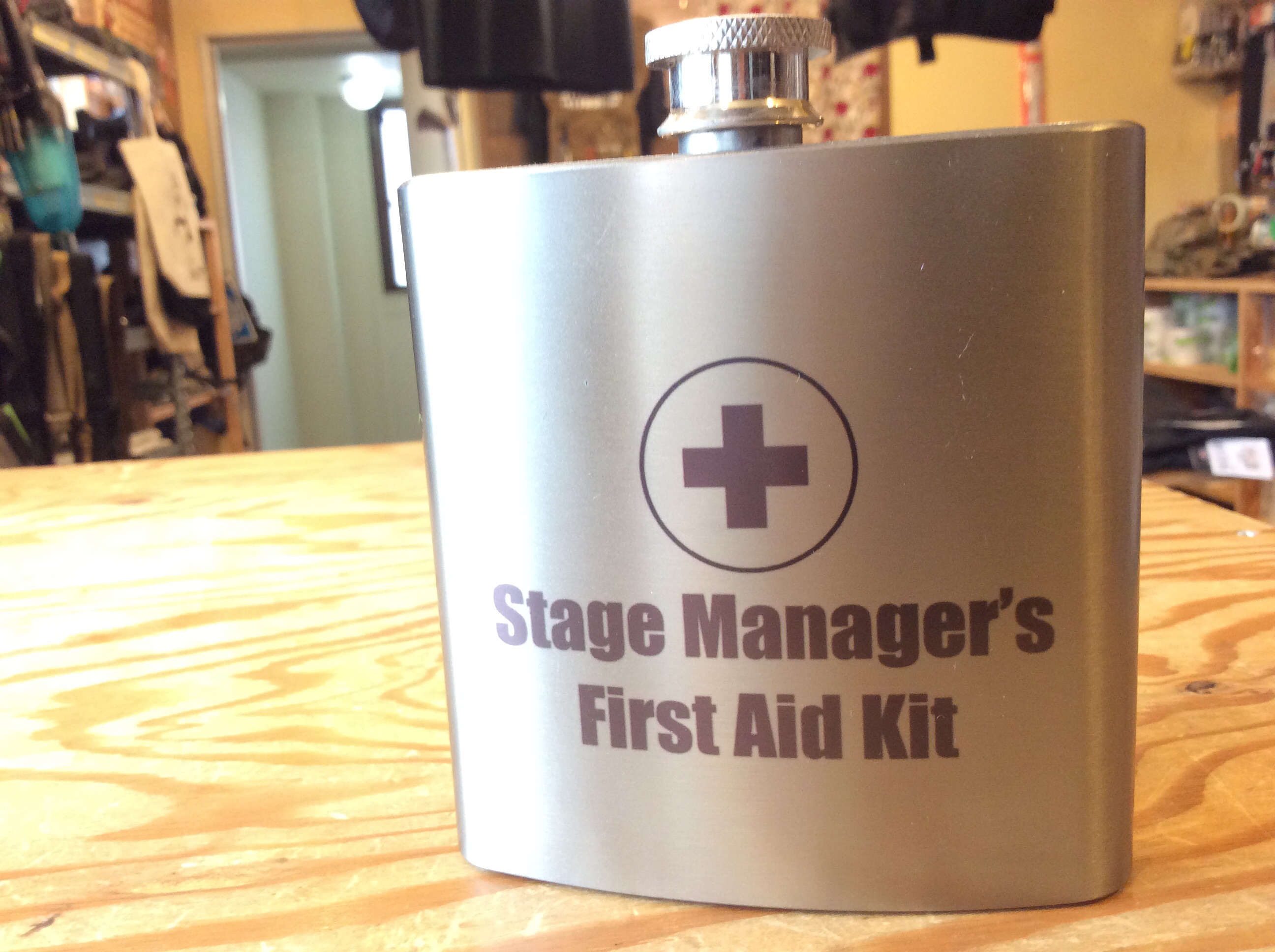 “STAGE MANAGER’S FIRST AID KIT” STAINLESS STEEL FLASK 6oz