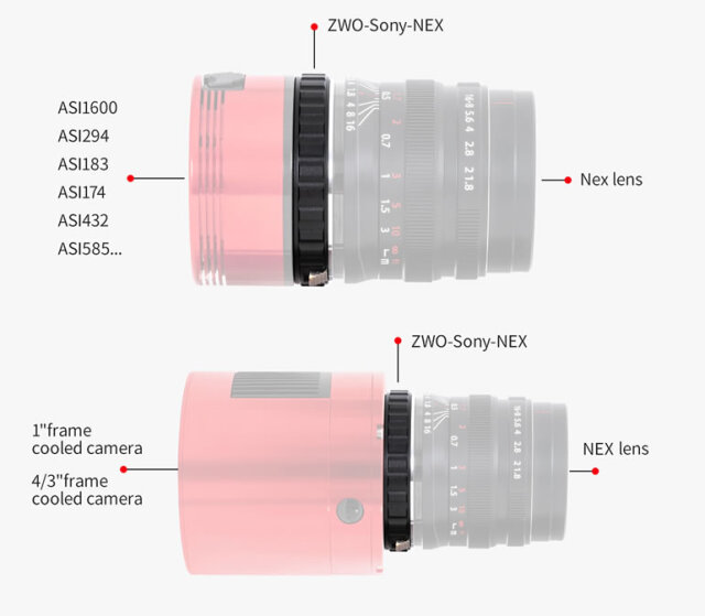 ZWO SONY NEX用マウントマウントアダプター （BF=6.5mm用）