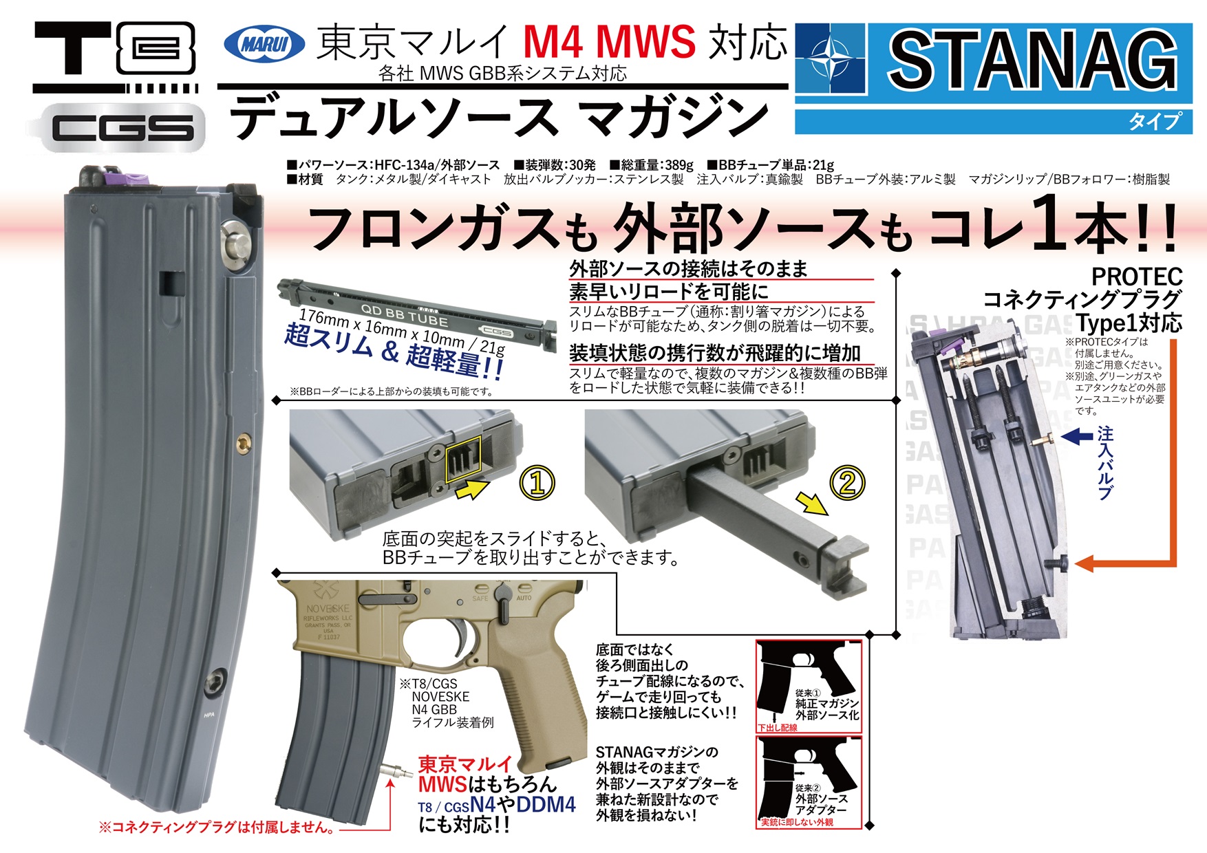 CGS/T8 STANAG 30連 デュアルソースマガジン 東京マルイ M4 MWS対応 BK StrikeArms