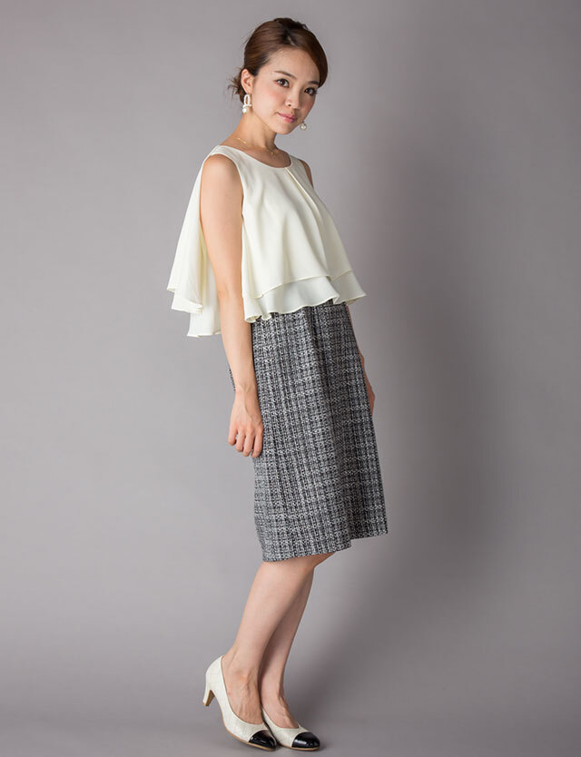 授乳服マタニティウェア シフォンジョーゼット×ツィード マタニティワンピ フォーマルセットアップ| マタニティウェア・授乳服のスウィートマミー【公式】