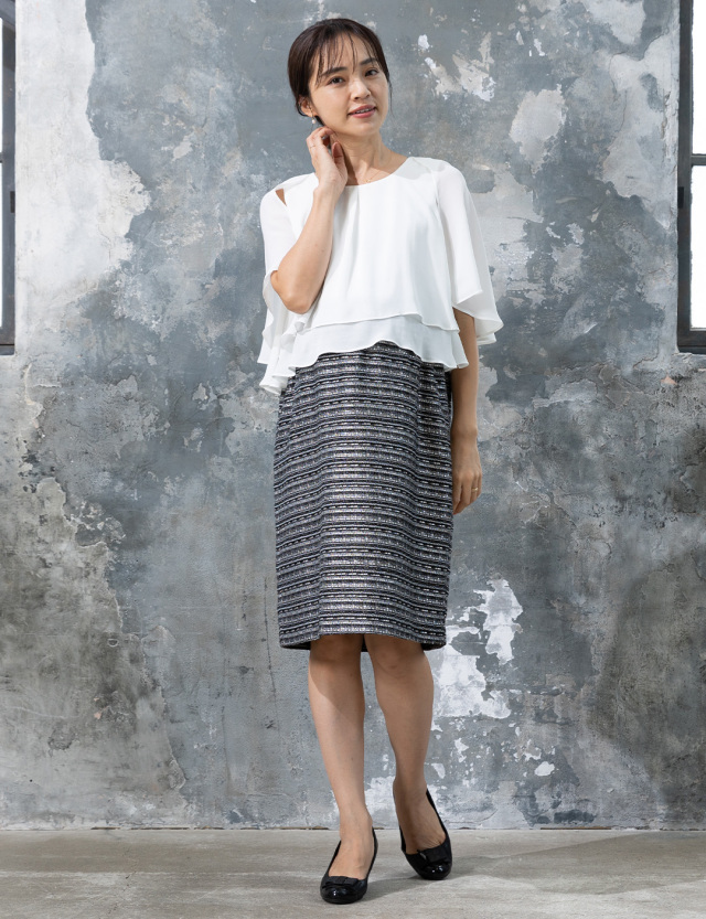 授乳服マタニティウェア シフォンジョーゼット×ツィード マタニティワンピ フォーマルセットアップ| マタニティウェア・授乳服のスウィートマミー【公式】