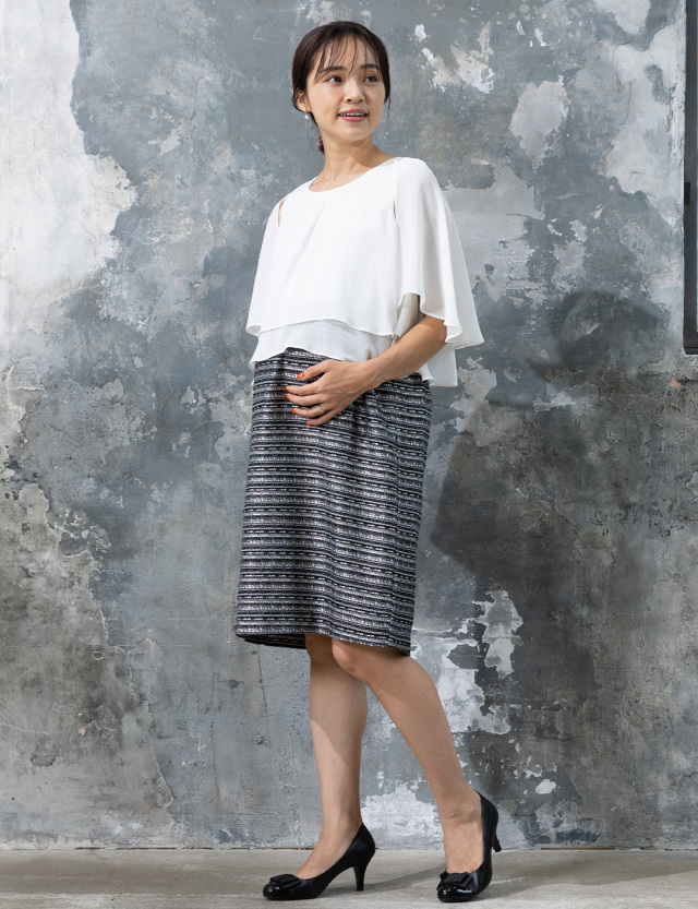 授乳服マタニティウェア シフォンジョーゼット×ツィード マタニティワンピ フォーマルセットアップ| マタニティウェア・授乳服のスウィートマミー【公式】