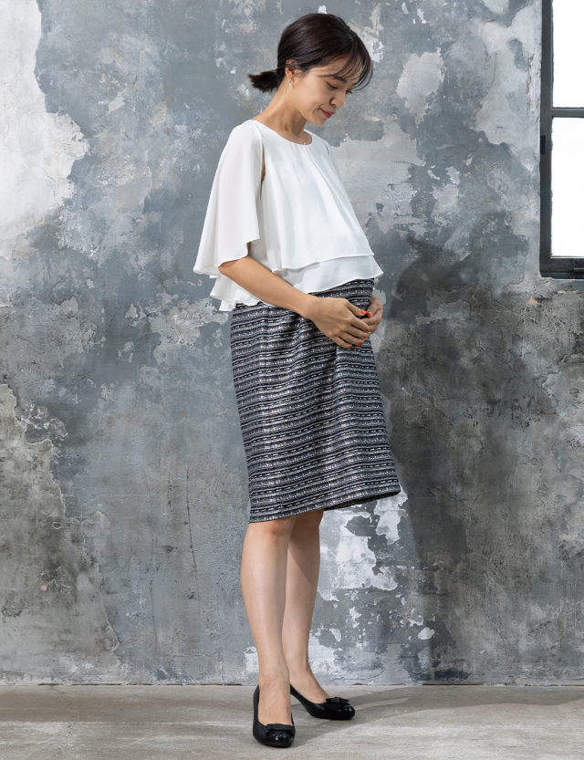 授乳服マタニティウェア シフォンジョーゼット×ツィード マタニティワンピ フォーマルセットアップ| マタニティウェア・授乳服のスウィートマミー【公式】