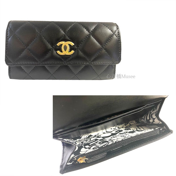 ≪新品≫シャネル CHANEL 2022年クルーズコレクション マトラッセ ミディアム フラップ ウォレット 中財布 ブラック 黒 ゴールド ...