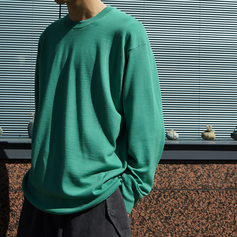 AURALEE SUPER HIGH GAUGE WOOL KNIT P/O JADE GREEN