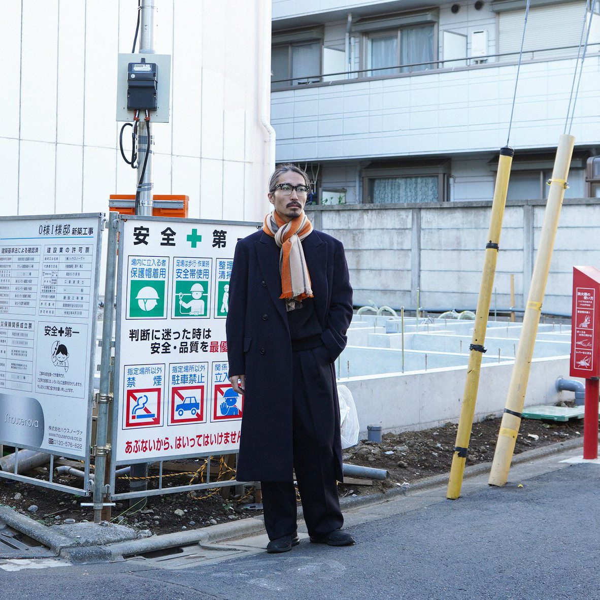 COMOLI カシミヤ ダブルチェスターコート NAVY