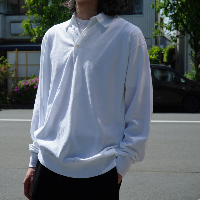 COMOLI 18G 長袖ニットポロ FADE NAVY