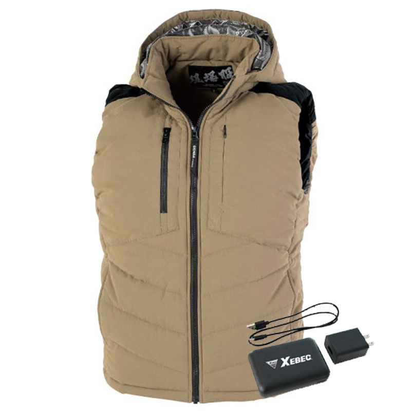 XEBEC（ジーベック） 現場服 ヒーター内蔵ベスト 160 キャメル（161モバイルバッテリーセット）