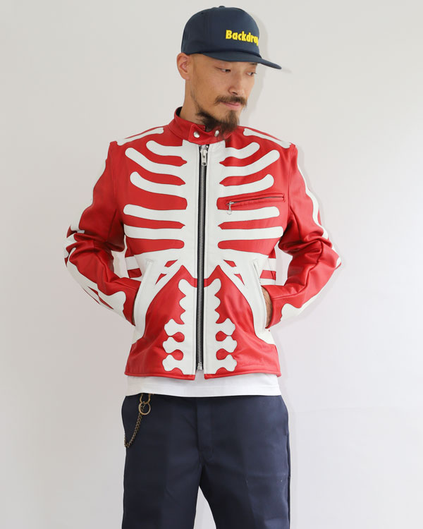 【VANSON x BACKDROP】(バンソン) B -BONE- / タイプ B ボーンカスタム レザージャケット (レッド) | THE BACKDROP (アメカジ オンラインショップ)